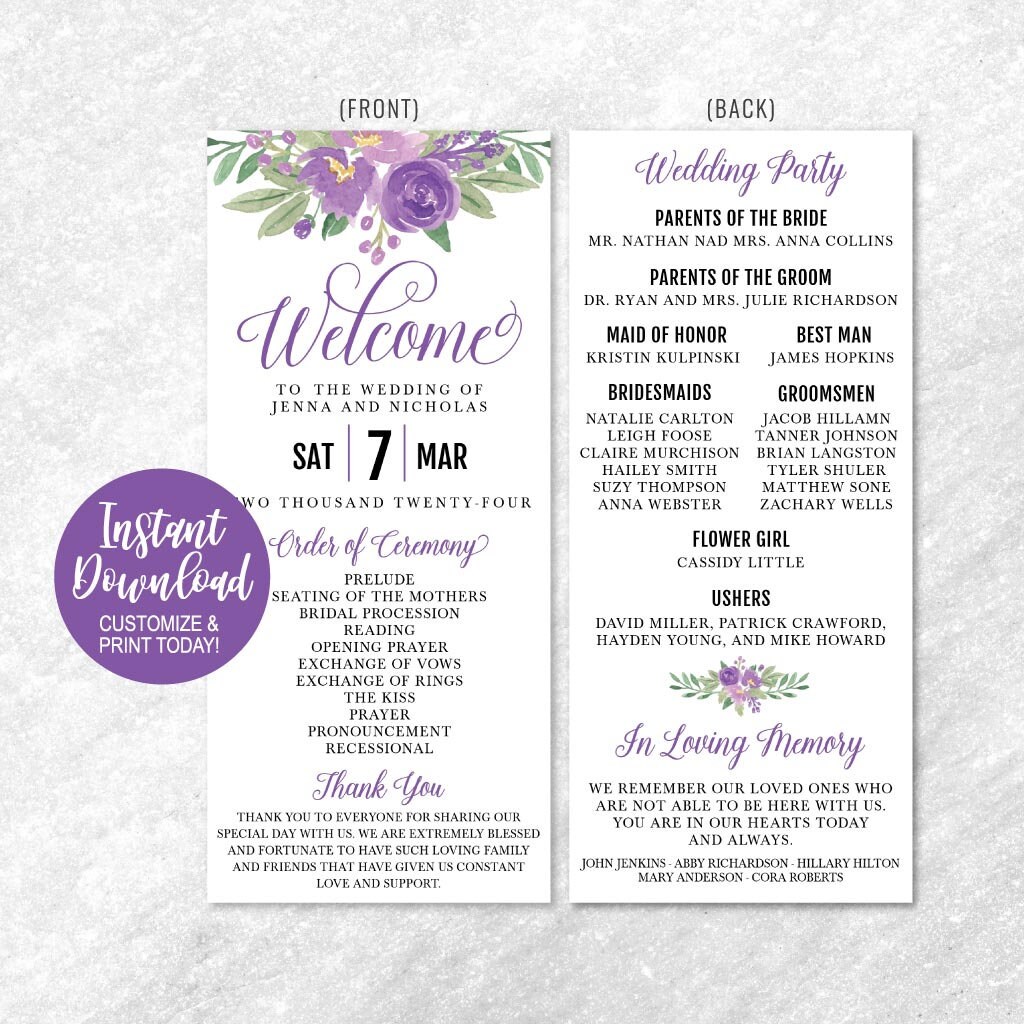 Wedding Program Thank You Messages Wedding Programs Online | Etsy