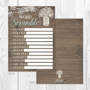 Wood Rustic Floral Boy Baby Shower Word Scramble Game Template word ...