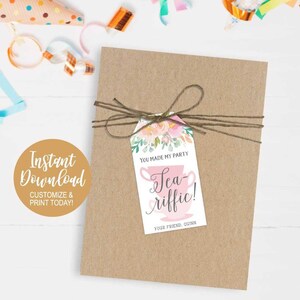 Printable Tags Thank You, Tea Party Favor, Tea Party Favor Bag ...
