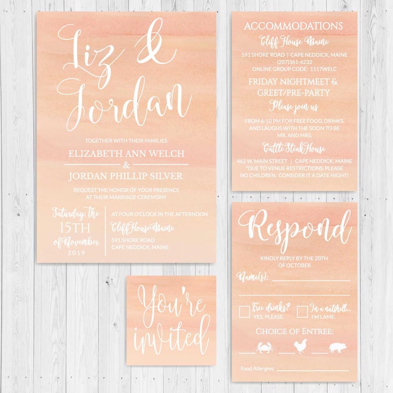 Peach Watercolor Ombre Wedding Invite Suite, Online Wedding Invite ...