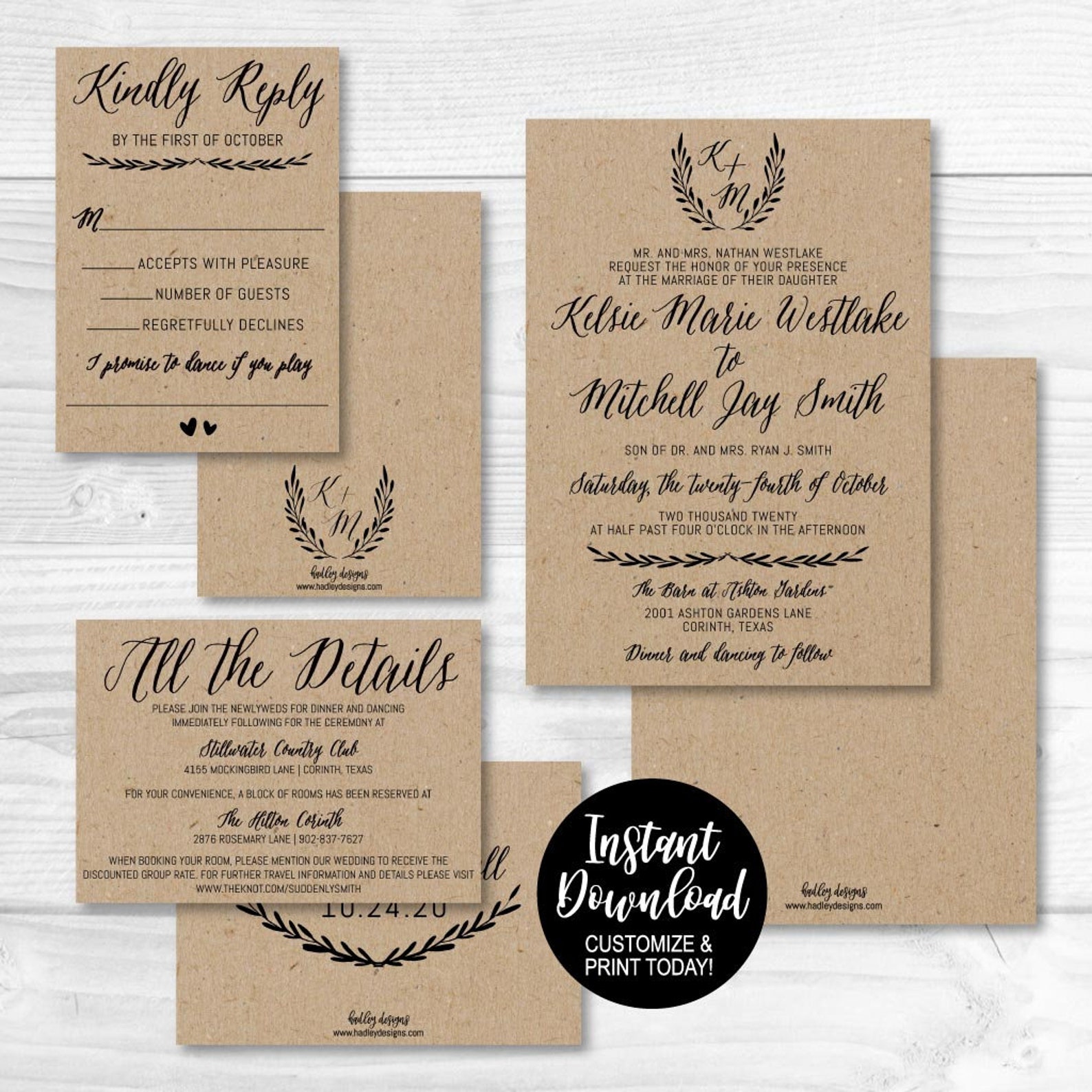 Simple Wedding Invite Templates Wedding Invitation Suites | Etsy