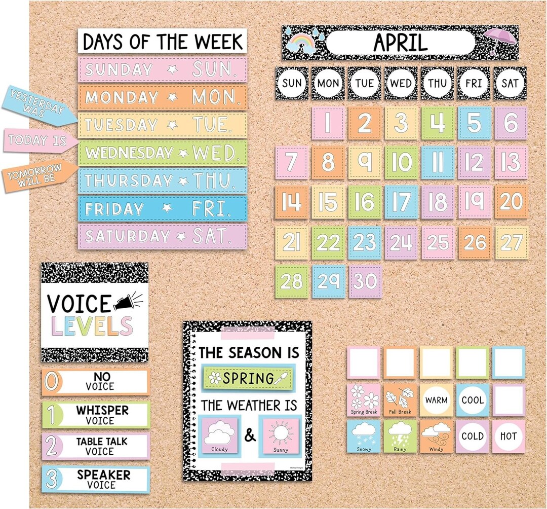 Colorful Classroom Calendar Set Bulletin Board - Bulletin Board ...