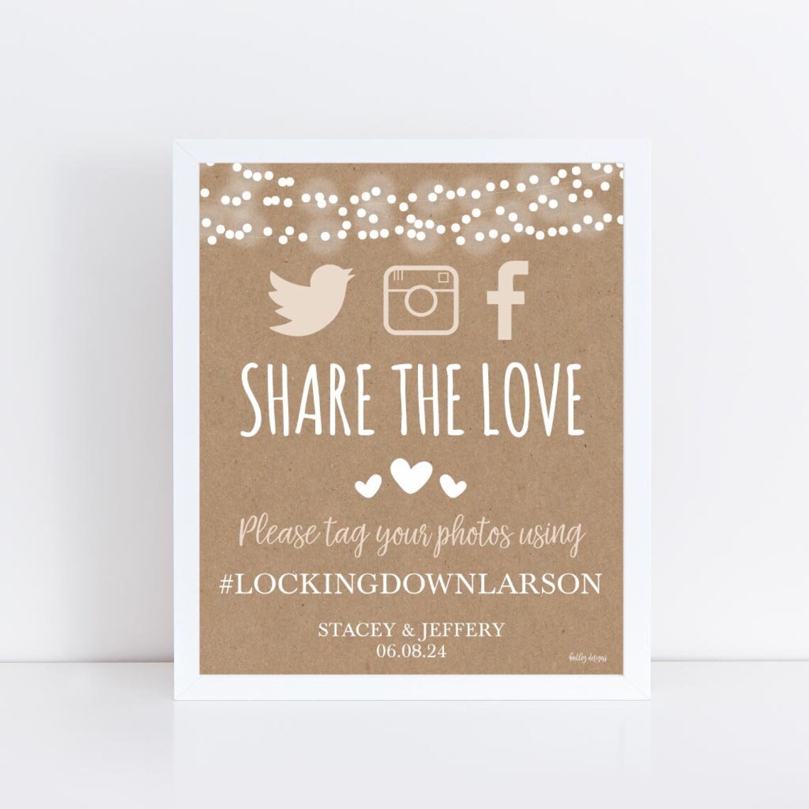 Tree Lights Kraft Rustic Wedding Hashtag Sign Template | Etsy