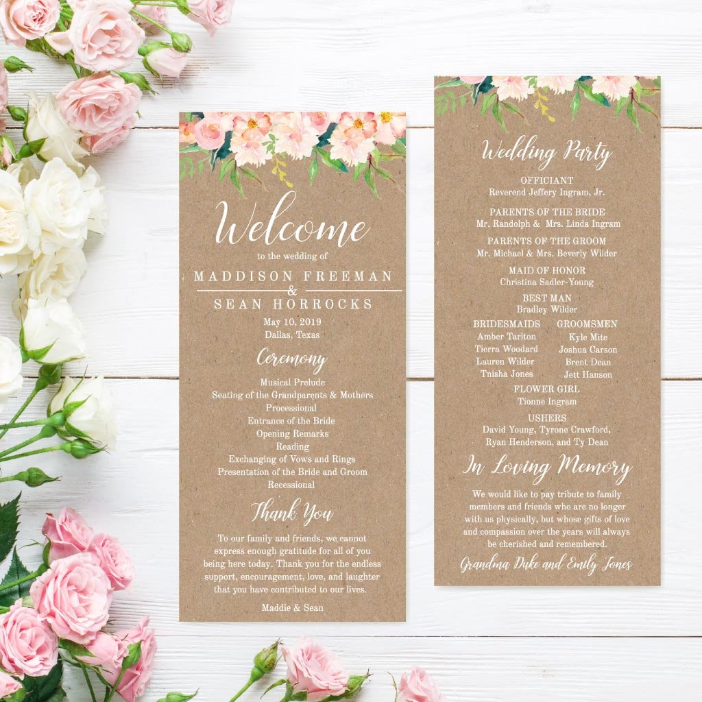 Wedding Program Thank You Messages Wedding Programs Online | Etsy