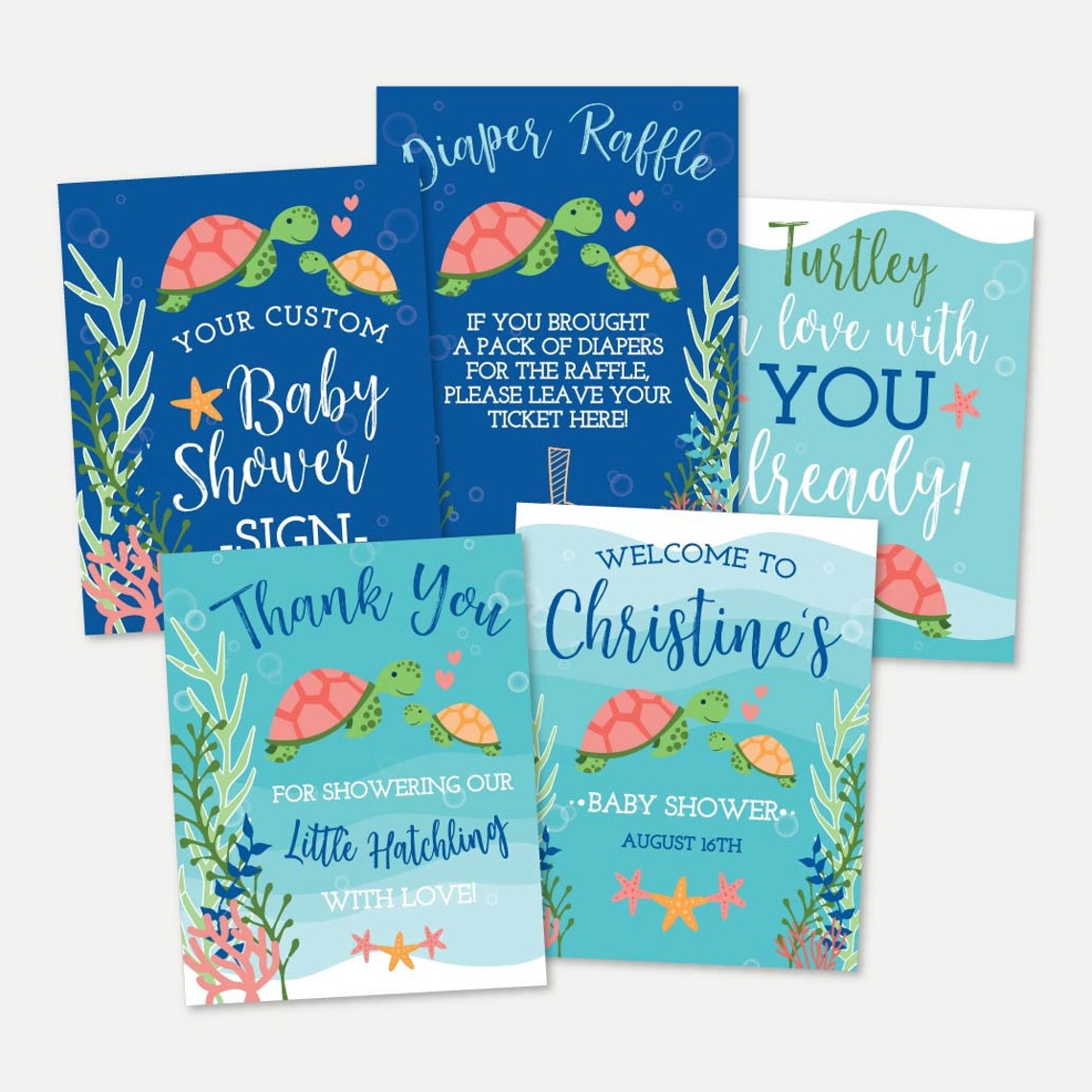 Sea Turtle Baby Shower Signs Set Template - Baby Shower Sign, Baby ...
