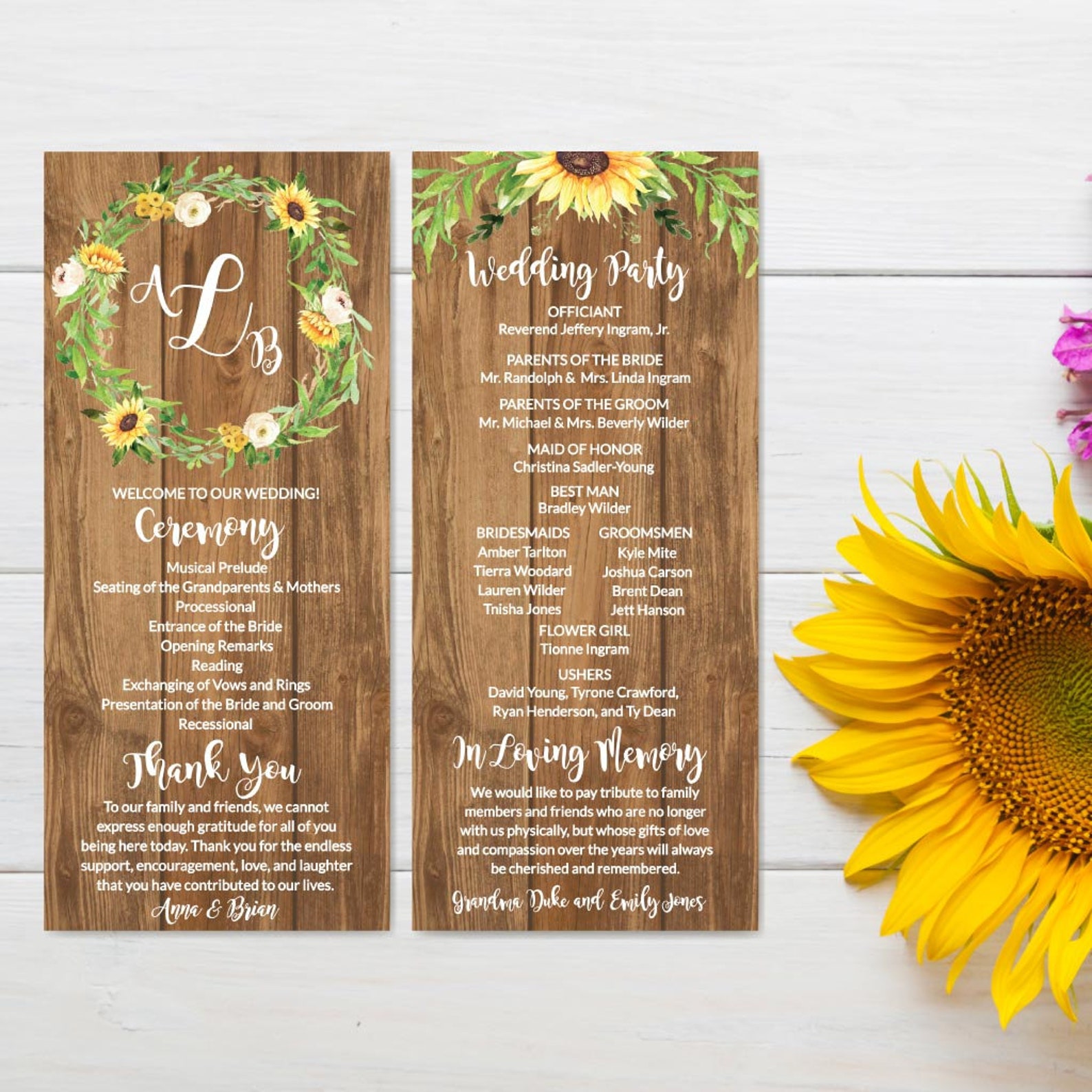 Medium Wood Sunflower Wedding Program Wedding Programs | Etsy