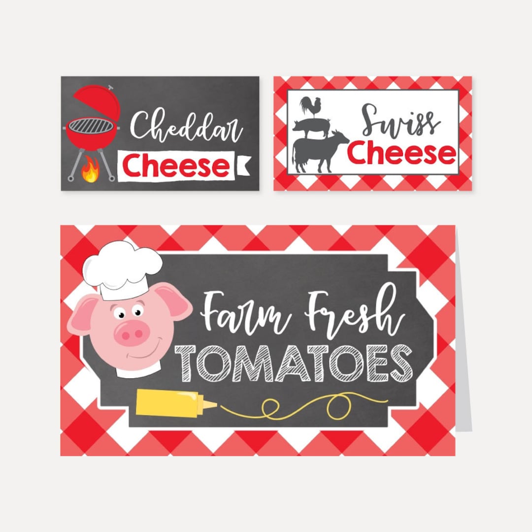 Backyard BBQ Food Tent Cards Printable, Grill Cookout Food Labels ...