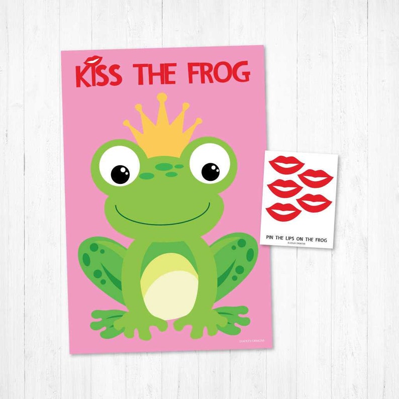 Valentine's Day Party Kiss the Frog Game Template - Pin the Kiss on the ...