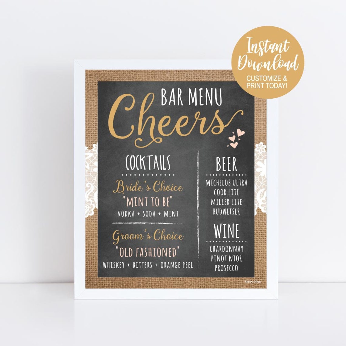 Bar Menu Sign Printable Bar Menu Template Wedding Bar Menu - Etsy