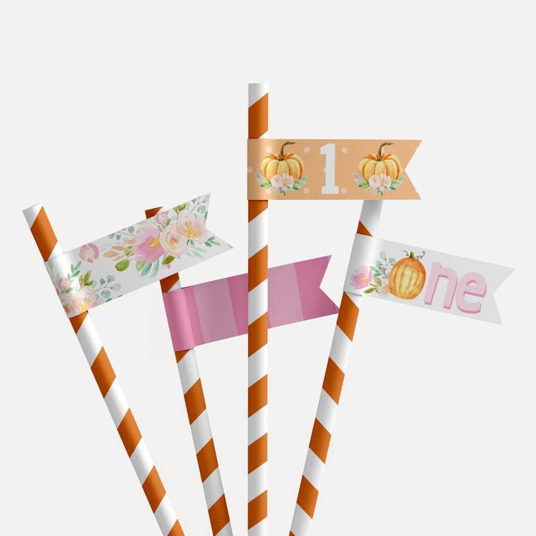 Fall Pumpkin Kids Party Straw Flags Template Printable Straw Flag ...