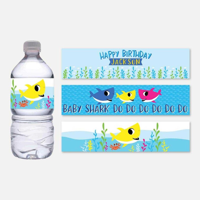 Baby Shark Water Bottle Labels Template Bottle Wrapper Label - Etsy