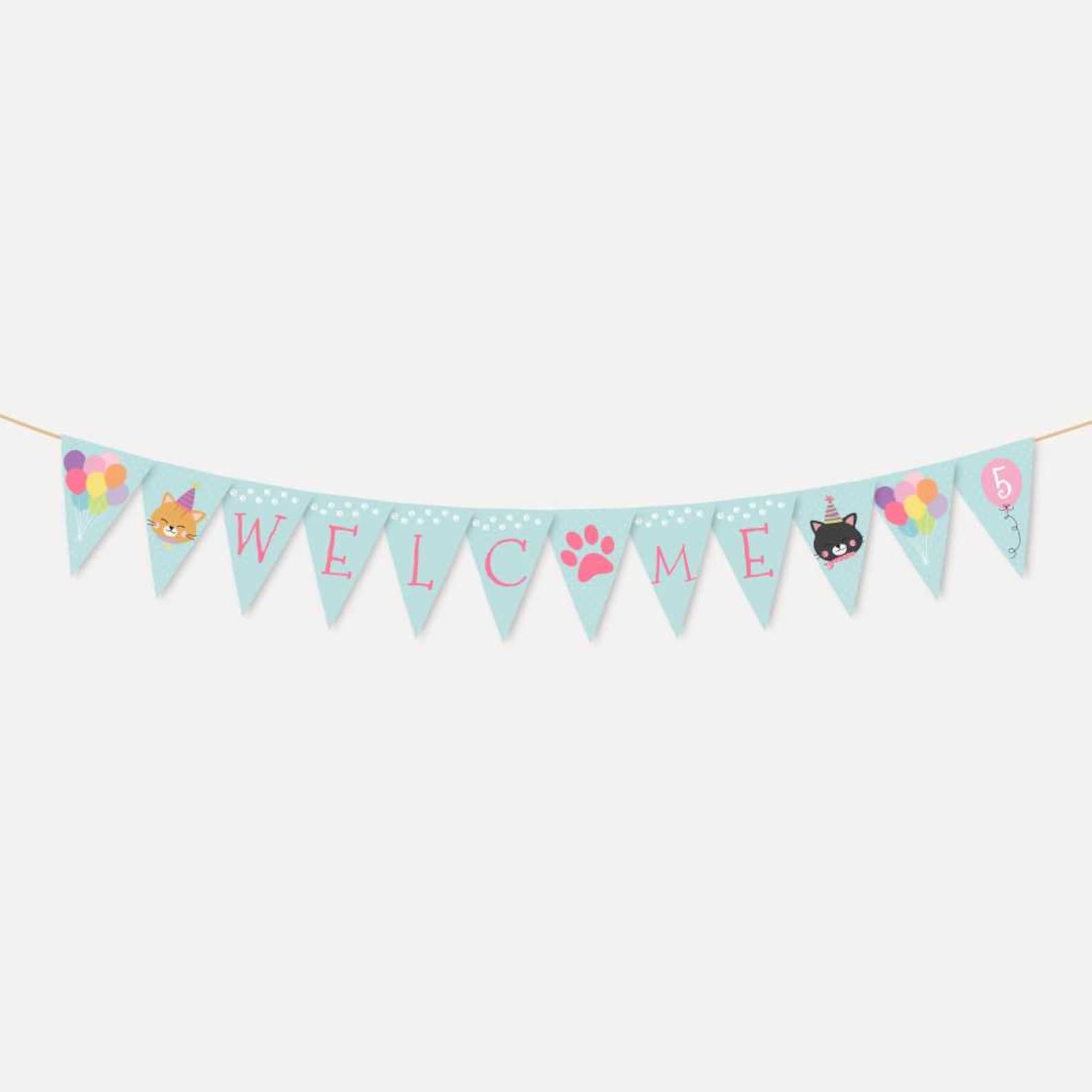 Cat Kids Party Banner Template Printable Banner Template, Printable ...