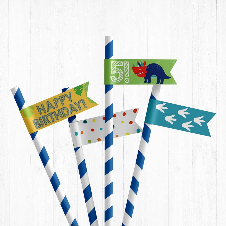 Dinosaur Kids Party Straw Flags Template Printable Straw - Etsy