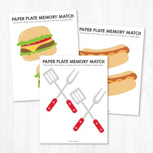 Printable Memory Matching Game BBQ Theme, Backyard Camping Memory Games ...