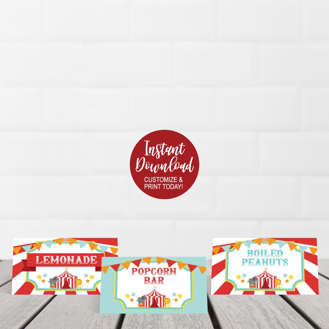 Circus Red Blue Instant Download Food Label, Printable Food Label ...