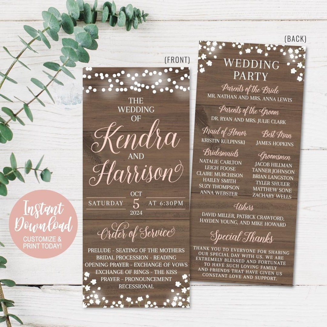 DIY Printable Wedding Programs Templates Wedding Program - Etsy