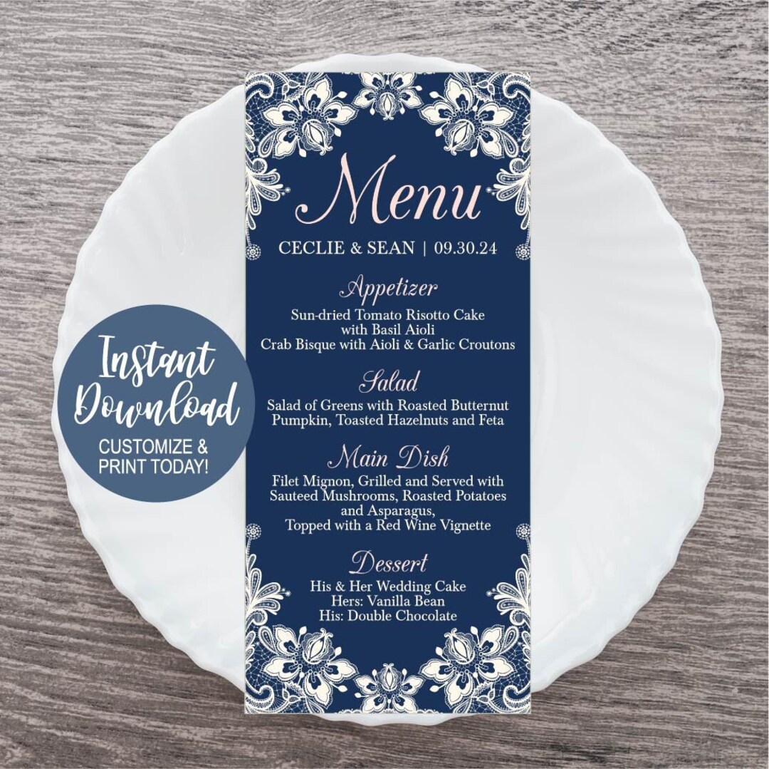 Wedding Menu Cheap PDF, Printable Wedding Menu Template, Wedding Menu ...