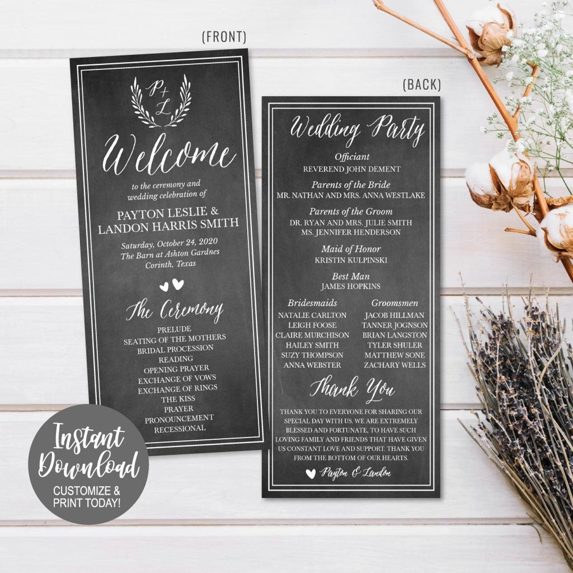DIY Printable Wedding Programs Templates Wedding Program | Etsy