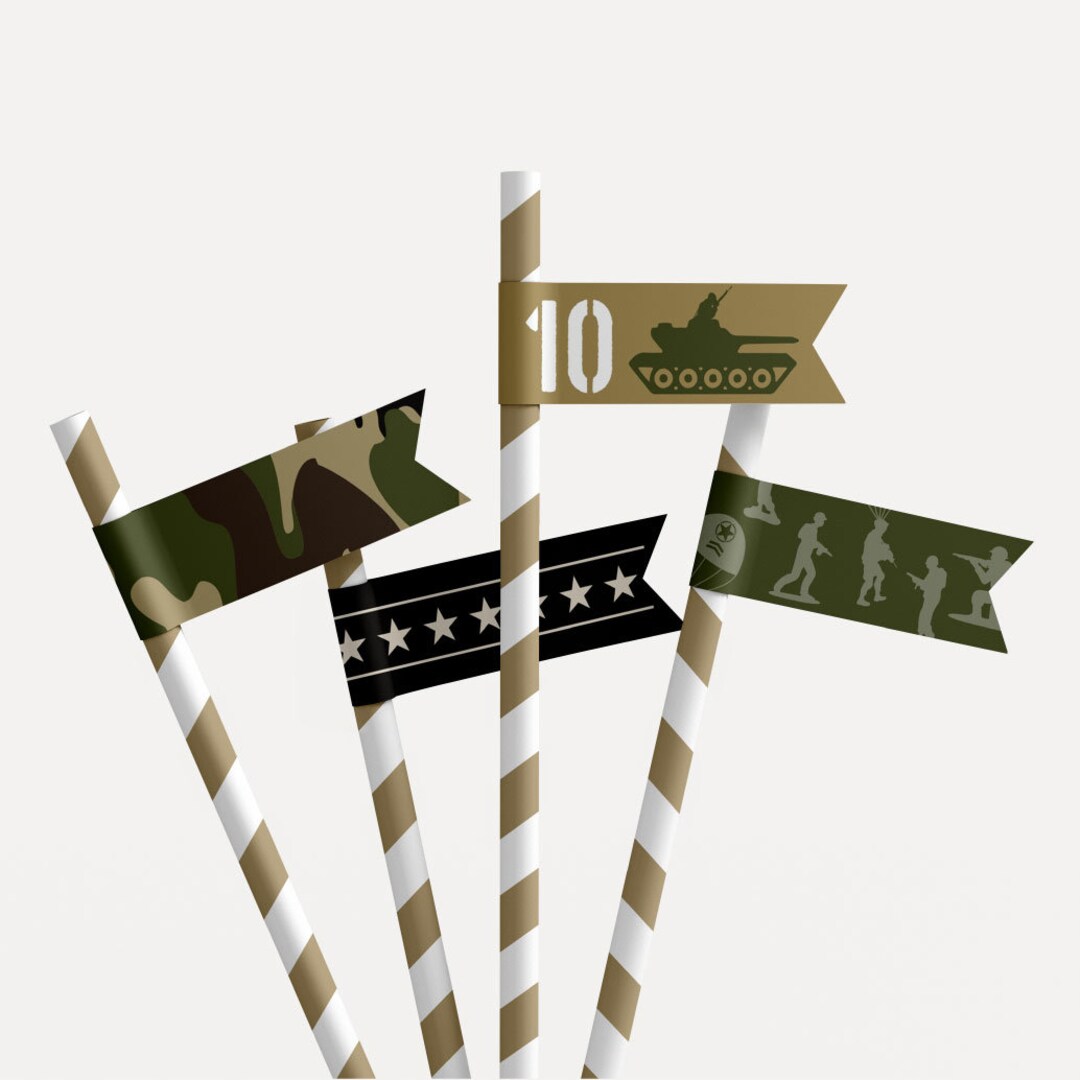Camo Army Kids Party Straw Flags Template - Printable Straw Flag ...