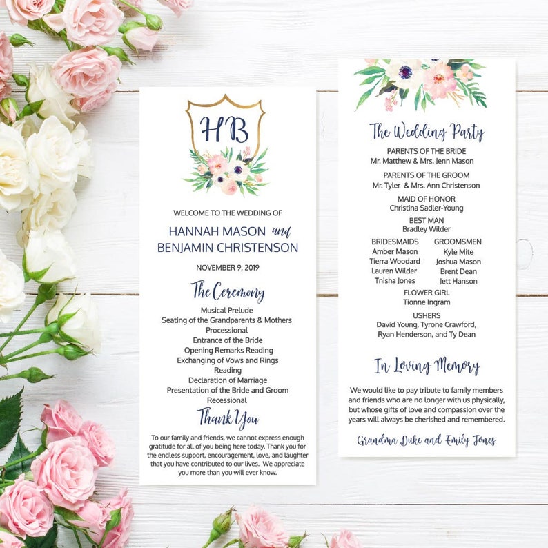 Gold Watercolor Floral Crest Wedding Program Wedding Programs | Etsy