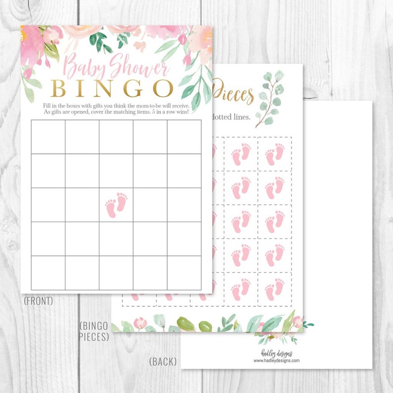 Pink Pastel Floral Baby Shower Bingo Game Template - Bingo Baby Shower ...