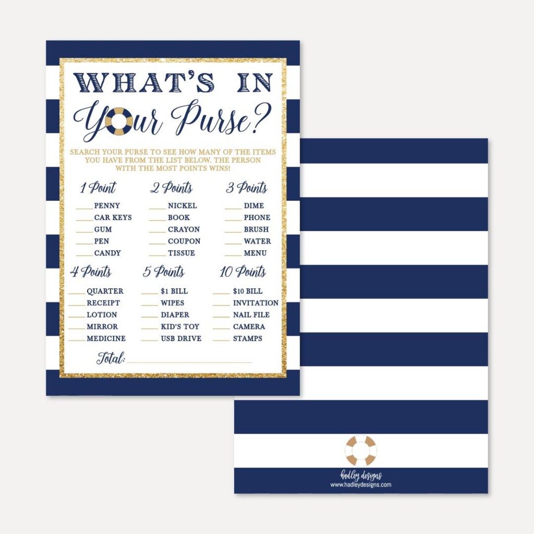Nautical Baby Shower What's in Your Purse? Game Template - Whats in ...