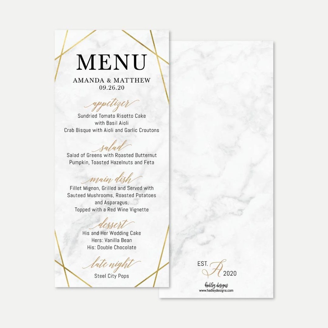 Marble and Gold Geometric | Wedding Menu Template | Party Menu Template ...