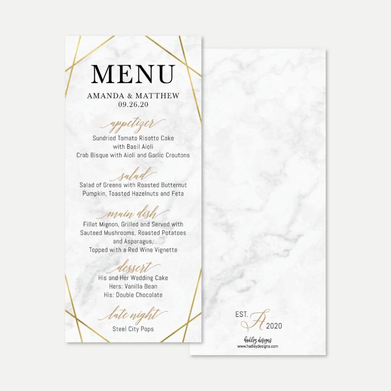 Marble and Gold Geometric Wedding Menu Template Party Menu - Etsy