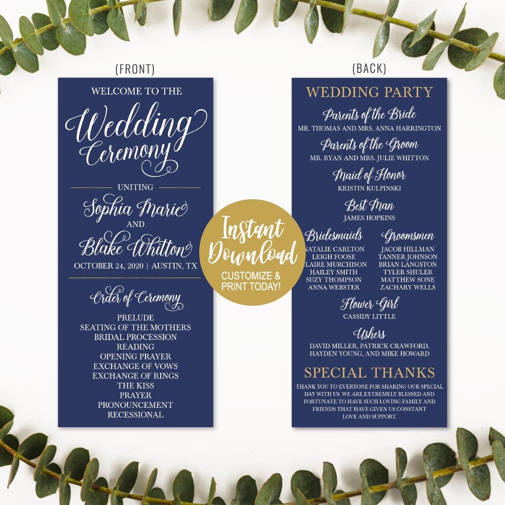 Wedding Ceremony Program Funny, Printable Wedding Programs Online ...