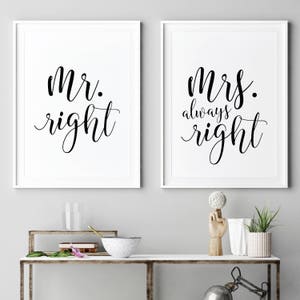 Mr. Right and Mrs. Always Right Printable Sign Set Home Decor - Etsy