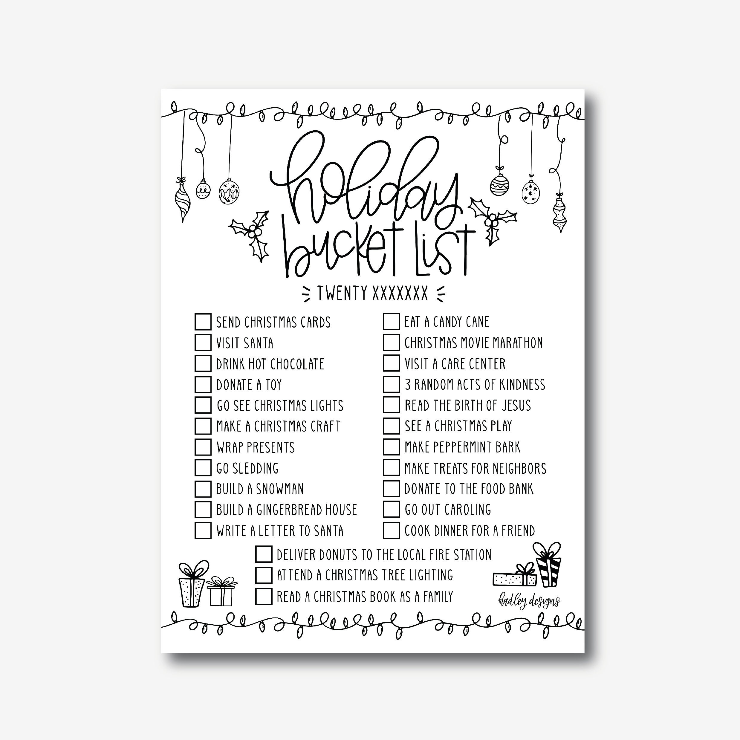 Holiday Bucket List Template christmas Bucket List Custom | Etsy