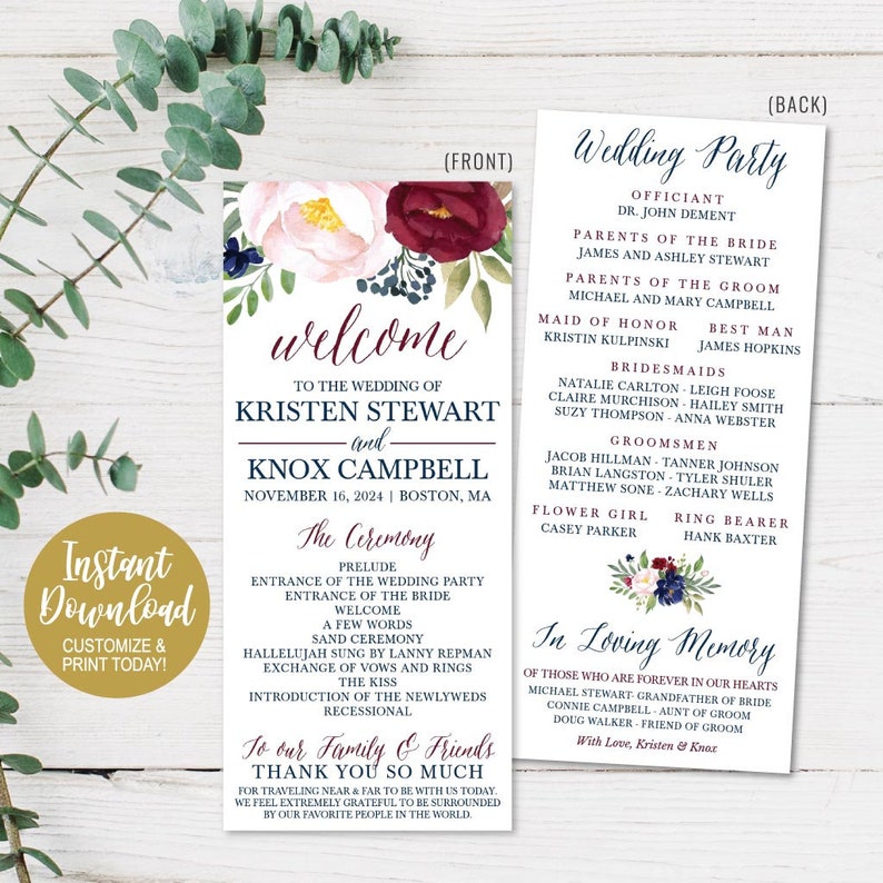 Printable Wedding Programs Download Wedding Program Layout - Etsy