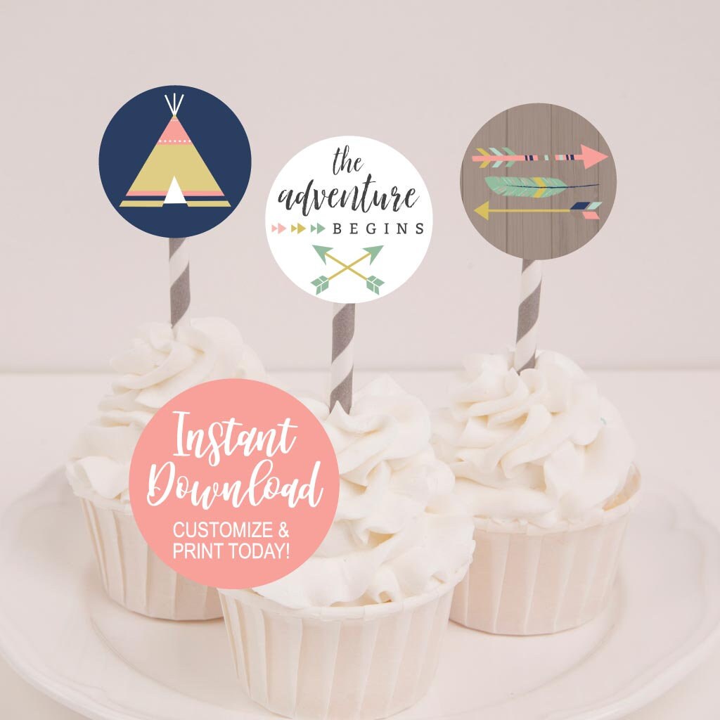Aztec Girl Baby Shower Cupcake Toppers Baby Shower Cupcake | Etsy