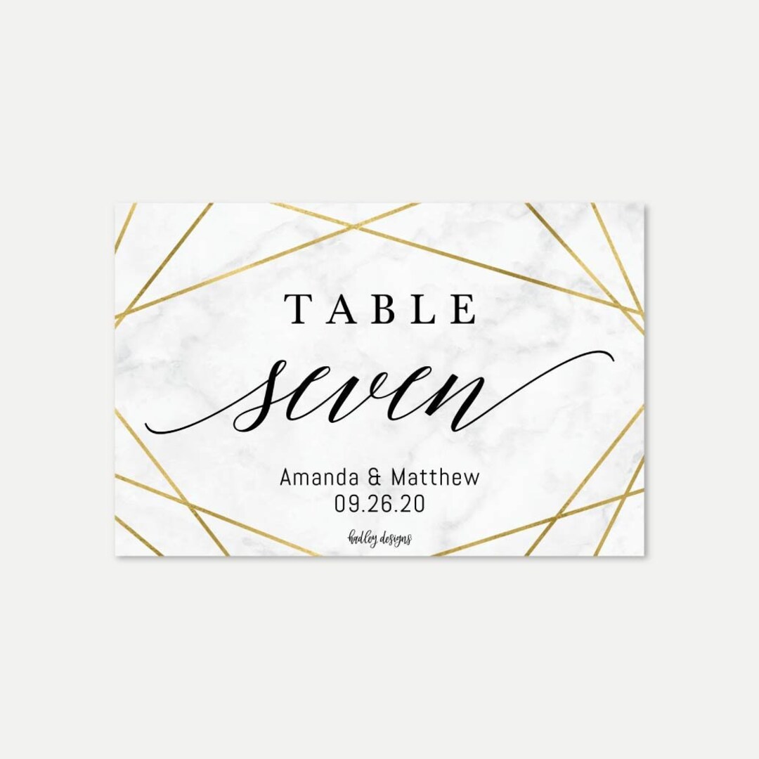Marble and Gold Geometric Wedding Table Numbers Template - DIY Table ...