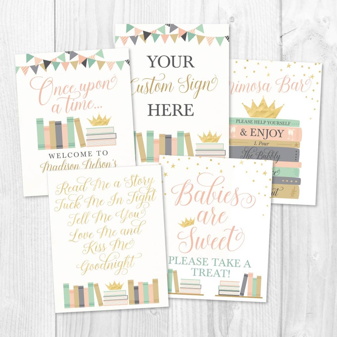 Book Themed Baby Shower Sign Set Templates - Baby Shower Sign, Baby ...