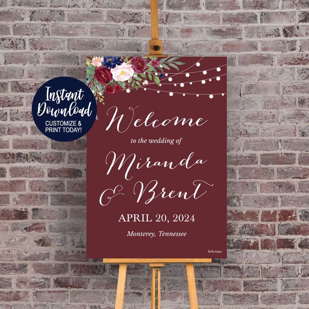 Wedding Welcome Sign Printable, Welcome Signs for Wedding Reception ...