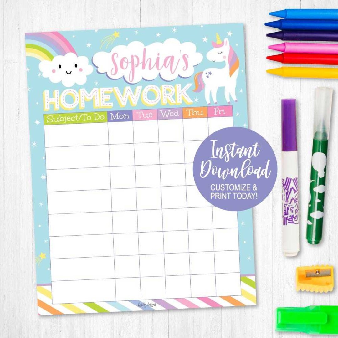 Homework Organizer Homeschool Daily Routine Chart 8.5x11 - Etsy