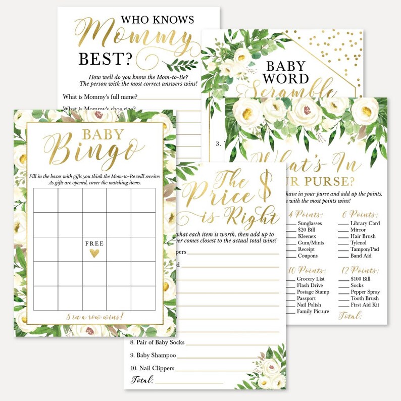 Greenery Wreath Baby Shower Game Set Templates Bingo Word - Etsy