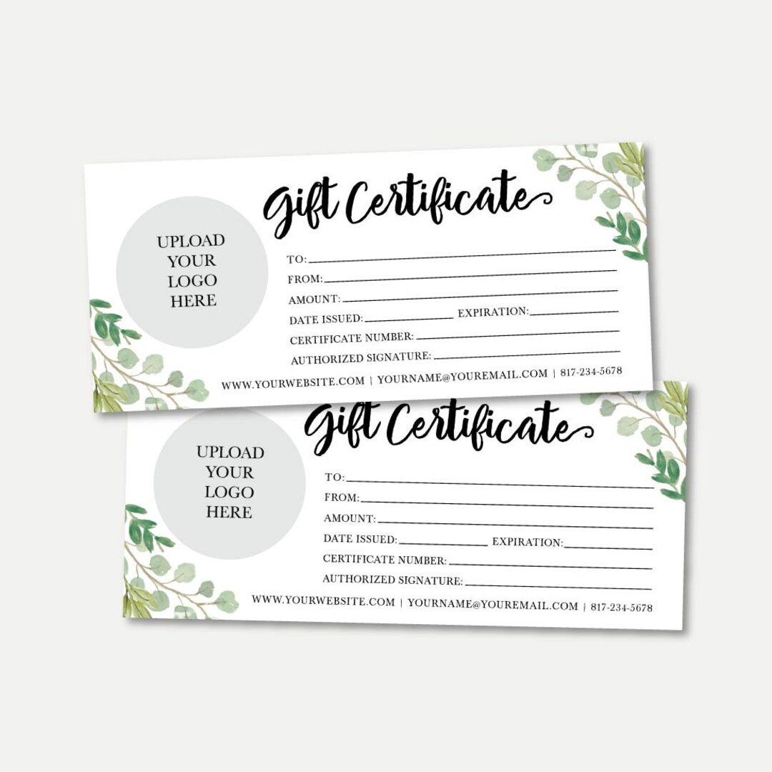 Greenery Gift Certificate Template - Printable Gift Certificate PDF ...