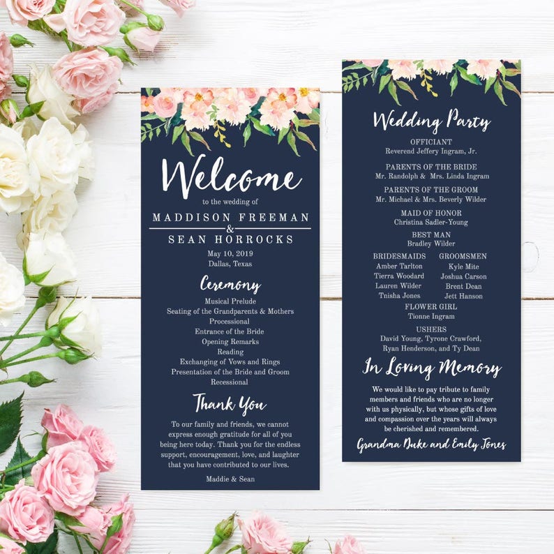 DIY Printable Wedding Programs Templates Wedding Program - Etsy