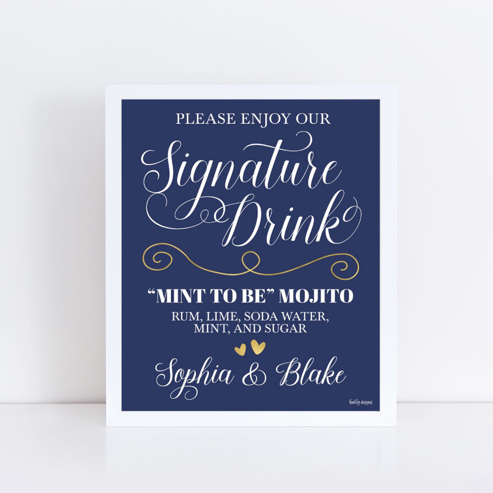 Elegant Navy Gold Border Wedding Bar Menu Sign Template | Etsy