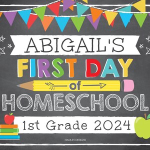 Back to Homeschool Sign Printable, Chalkboard Custom First Day of ...