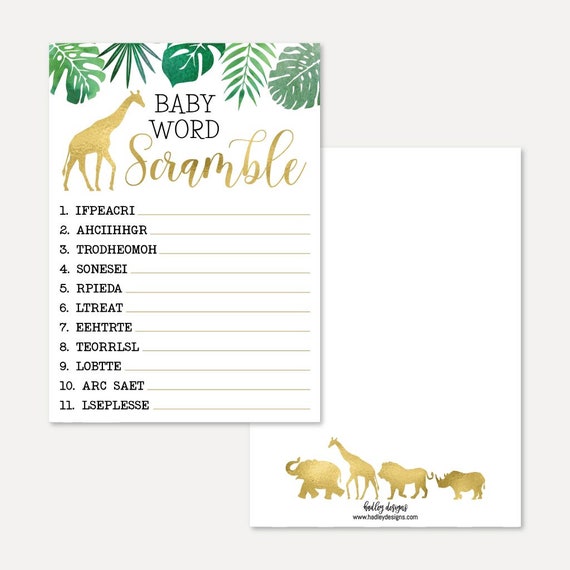 Giraffe Theme Baby Shower Word Scramble Woodland Baby Shower Word