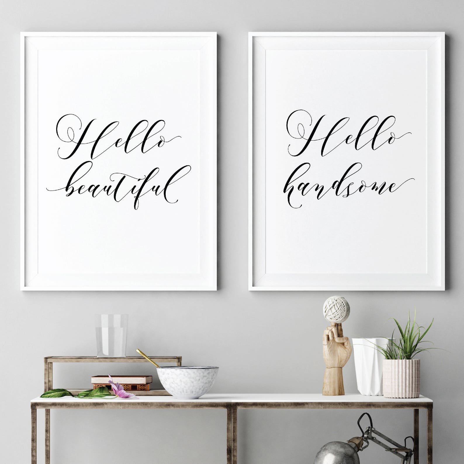 Hello Beautiful Hello Handsome Printable Sign Set, Home Decor Wall Art ...