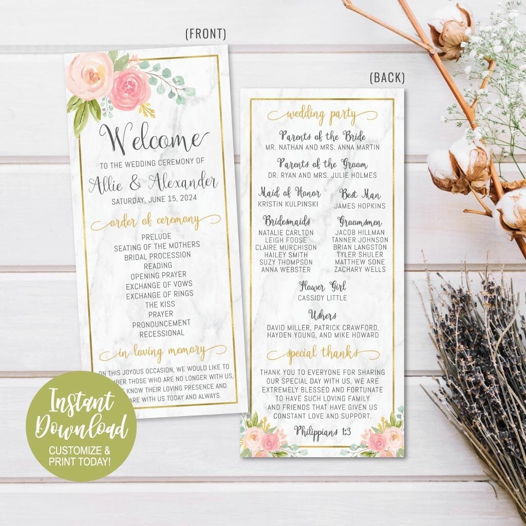 Printable Wedding Programs Download Wedding Program Layout | Etsy
