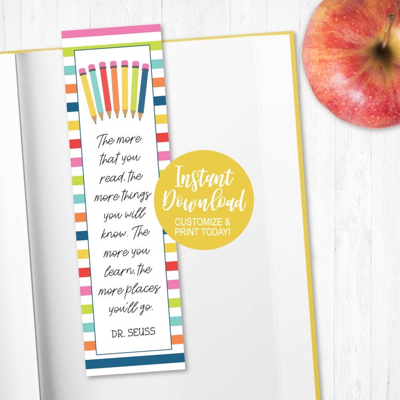 Bookmark Personalized School Printable Classroom Printables | Etsy