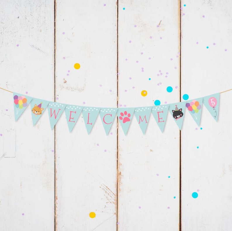 Cat Kids Party Banner Template Printable Banner Template - Etsy