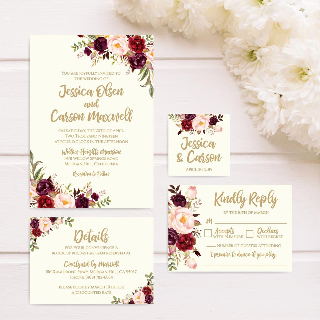 Printable Wedding Invitations Packages Wedding Invitations | Etsy