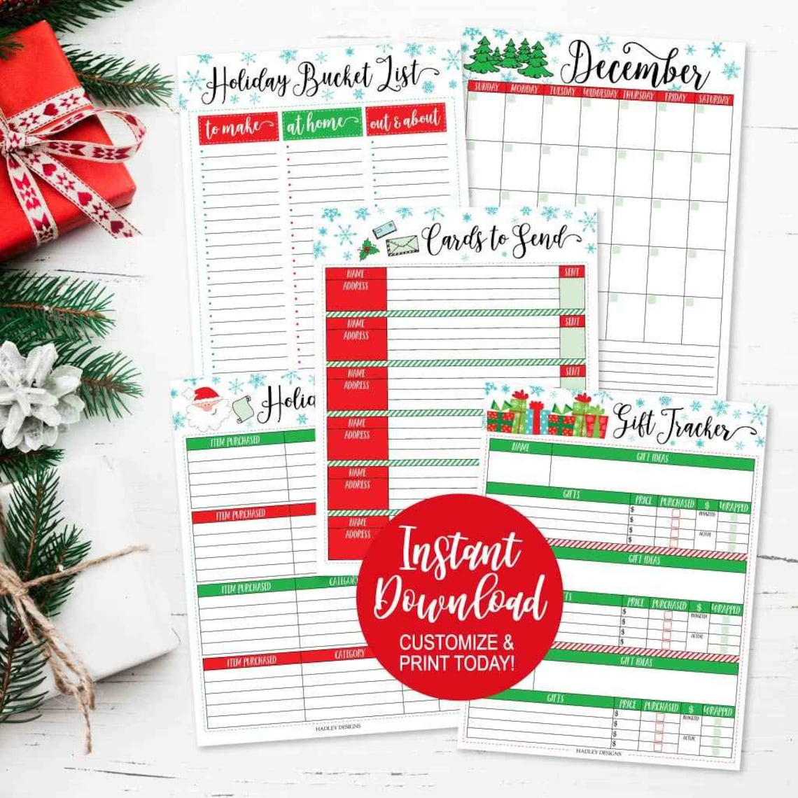 Holiday Planner Template -printable Gift Tracker, 2018 Christmas ...