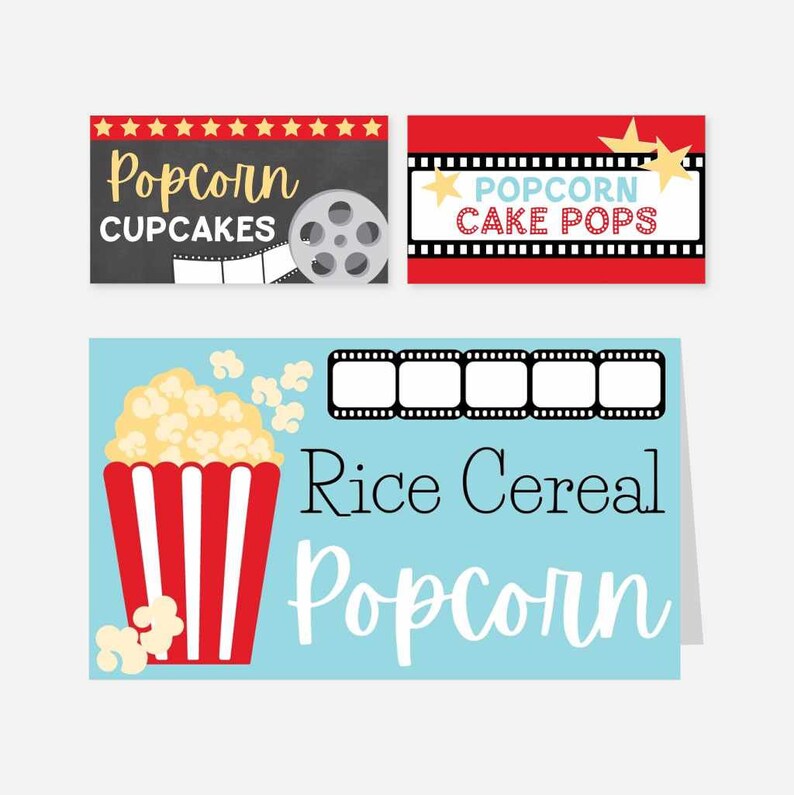 Movie Night Food Tent Cards Template - Food Place Cards, Food Tent Card ...